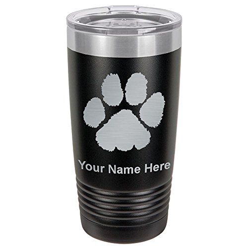 LaserGram 20oz Vacuum Insulated Tumbler Mug, Paw Print, Personalized Engraving Included (Black)