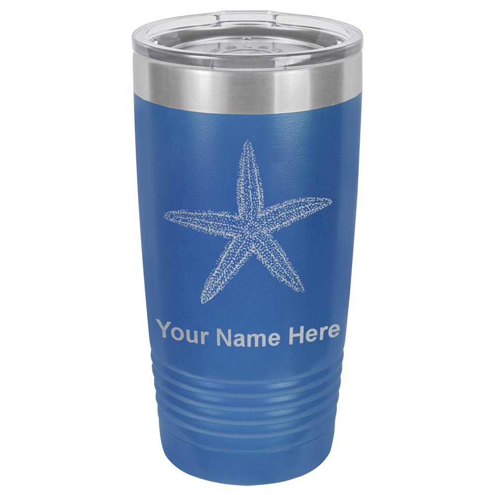 LaserGram 20oz Vacuum Insulated Tumbler Mug, Starfish, Personalized Engraving Included (Dark Blue)