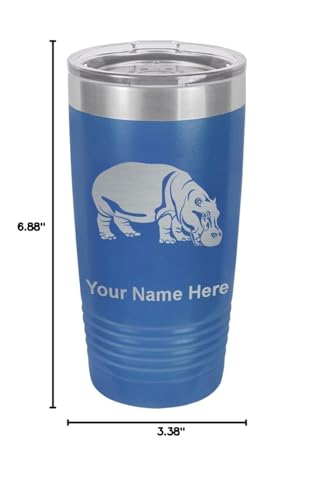 LaserGram 20oz Vacuum Insulated Tumbler Mug, Hippopotamus, Personalized Engraving Included (Dark Blue)