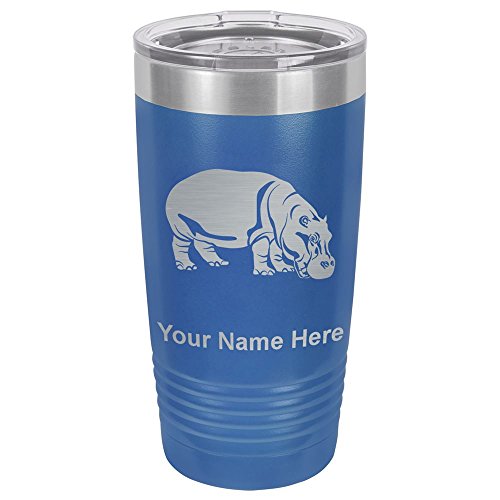 LaserGram 20oz Vacuum Insulated Tumbler Mug, Hippopotamus, Personalized Engraving Included (Dark Blue)