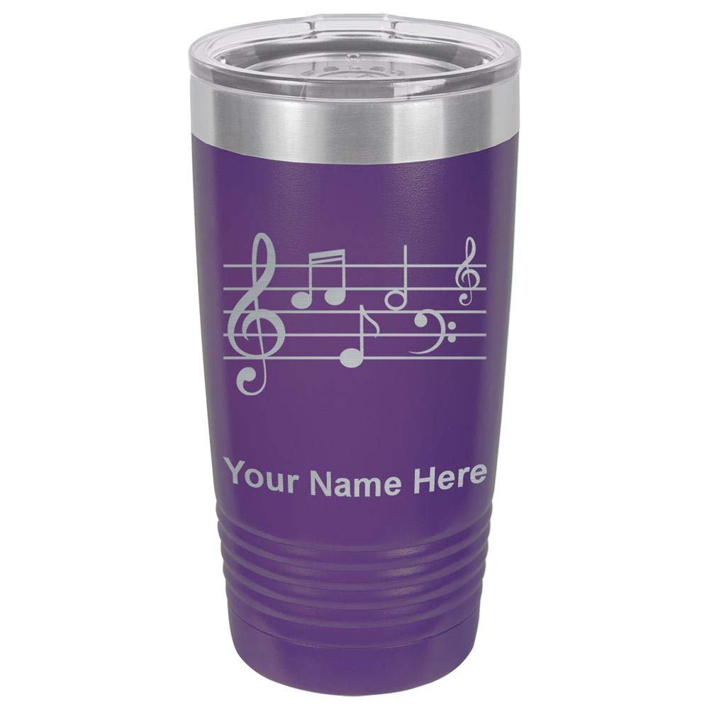 LaserGram 20oz Vacuum Insulated Tumbler Mug, Music Staff, Personalized Engraving Included (Dark Purple)