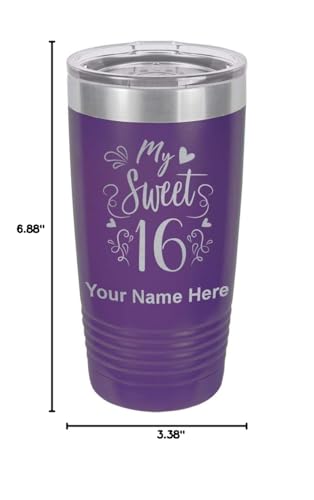 LaserGram 20oz Vacuum Insulated Tumbler Mug, My Sweet 16, Personalized Engraving Included (Dark Purple)