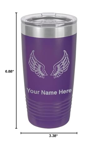 LaserGram 20oz Vacuum Insulated Tumbler Mug, Angel Wings, Personalized Engraving Included (Dark Purple)