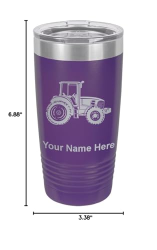 LaserGram 20oz Vacuum Insulated Tumbler Mug, Farm Tractor, Personalized Engraving Included (Dark Purple)