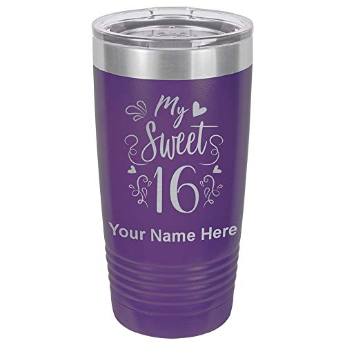 LaserGram 20oz Vacuum Insulated Tumbler Mug, My Sweet 16, Personalized Engraving Included (Dark Purple)