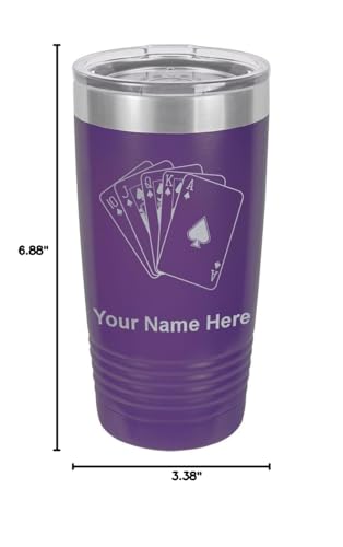 LaserGram 20oz Vacuum Insulated Tumbler Mug, Royal Flush Poker Cards, Personalized Engraving Included (Dark Purple)