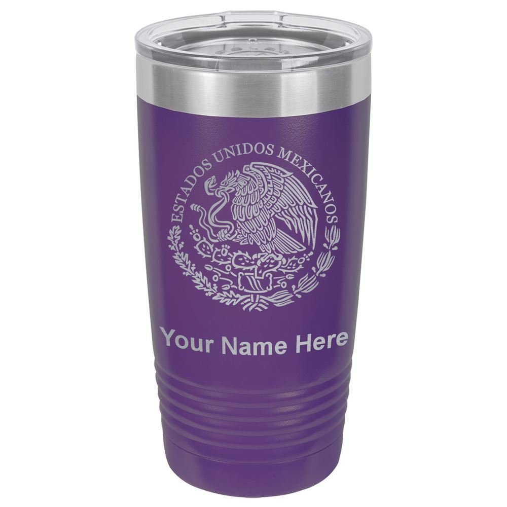 LaserGram 20oz Vacuum Insulated Tumbler Mug, Flag of Mexico, Personalized Engraving Included (Dark Purple)