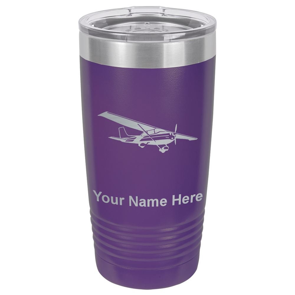 LaserGram 20oz Vacuum Insulated Tumbler Mug, High Wing Airplane, Personalized Engraving Included (Dark Purple)