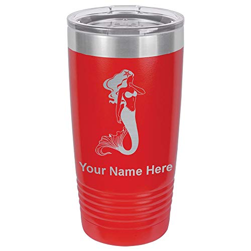 LaserGram 20oz Vacuum Insulated Tumbler Mug, Mermaid, Personalized Engraving Included (Red)