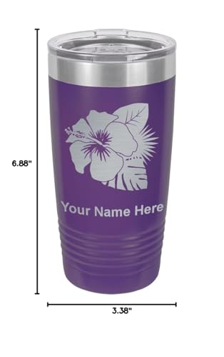 LaserGram 20oz Vacuum Insulated Tumbler Mug, Hibiscus Flower 2, Personalized Engraving Included (Dark Purple)