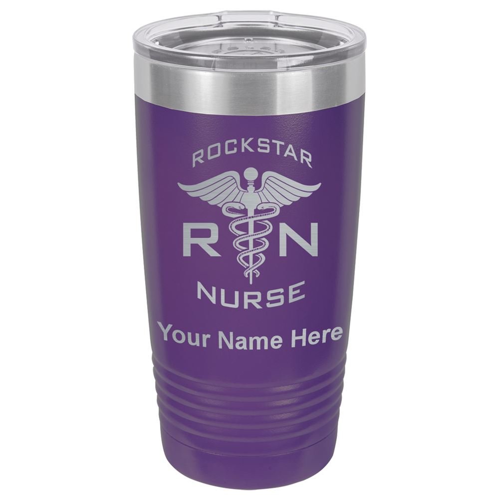 LaserGram 20oz Vacuum Insulated Tumbler Mug, RN Rockstar Nurse, Personalized Engraving Included (Dark Purple)