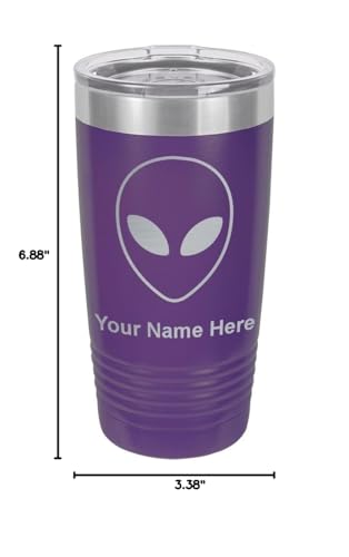 LaserGram 20oz Vacuum Insulated Tumbler Mug, Alien Head, Personalized Engraving Included (Dark Purple)