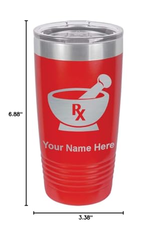 LaserGram 20oz Vacuum Insulated Tumbler Mug, Rx Pharmacy Symbol, Personalized Engraving Included (Red)