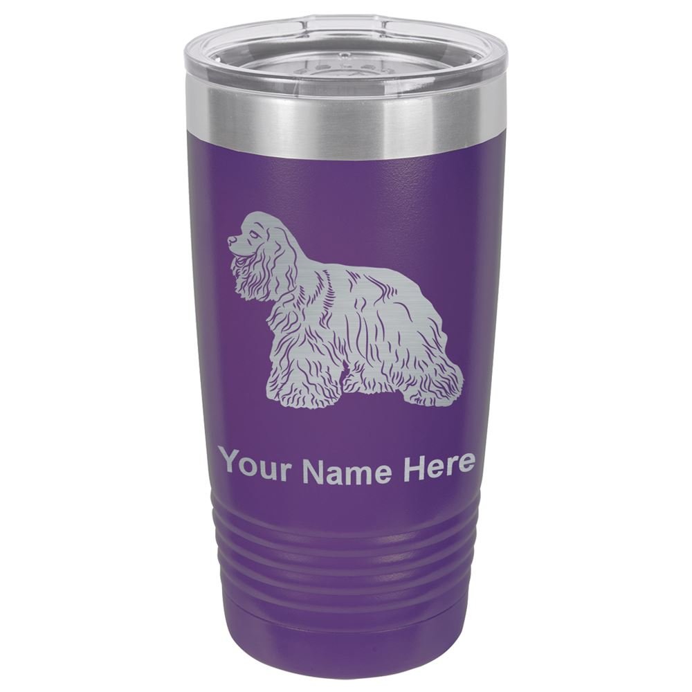 LaserGram 20oz Vacuum Insulated Tumbler Mug, Cocker Spaniel Dog, Personalized Engraving Included (Dark Purple)
