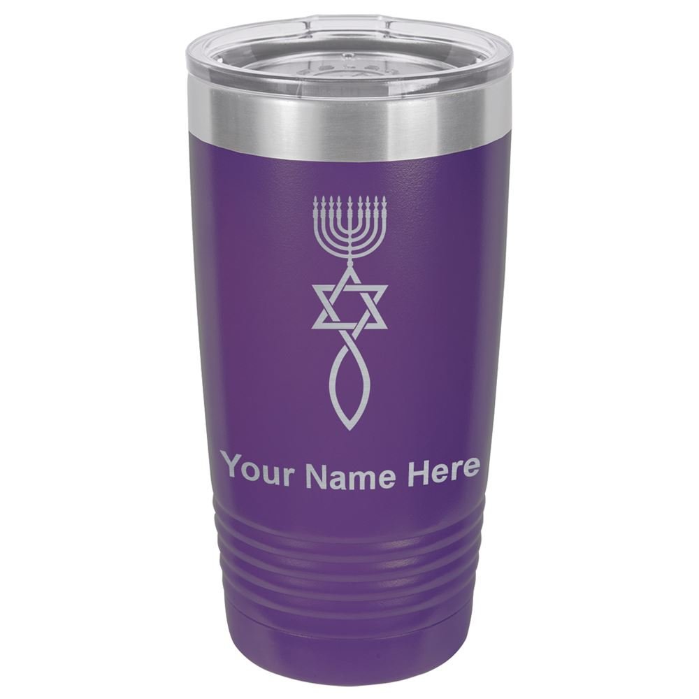 LaserGram 20oz Vacuum Insulated Tumbler Mug, Messianic Symbol, Personalized Engraving Included (Dark Purple)
