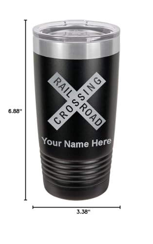 LaserGram 20oz Vacuum Insulated Tumbler Mug, Railroad Crossing Sign 1, Personalized Engraving Included (Black)