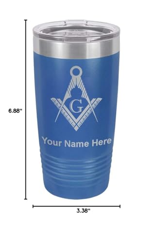 LaserGram 20oz Vacuum Insulated Tumbler Mug, Freemason Symbol, Personalized Engraving Included (Dark Blue)