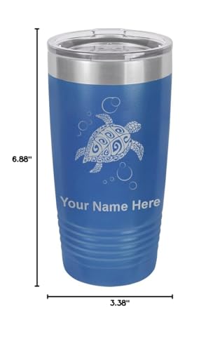 LaserGram 20oz Vacuum Insulated Tumbler Mug, Hawaiian Sea Turtle, Personalized Engraving Included (Dark Blue)