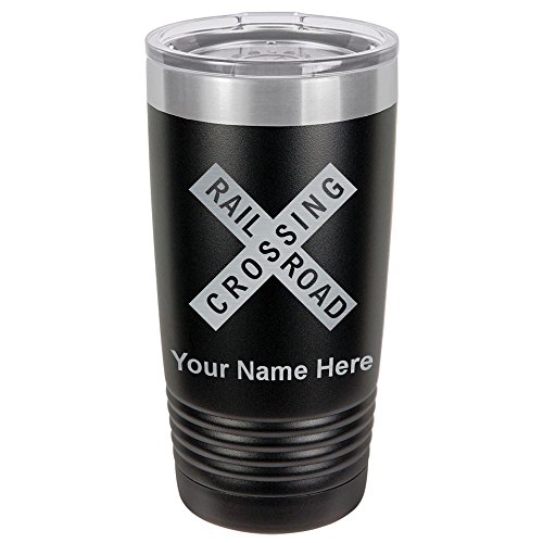 LaserGram 20oz Vacuum Insulated Tumbler Mug, Railroad Crossing Sign 1, Personalized Engraving Included (Black)