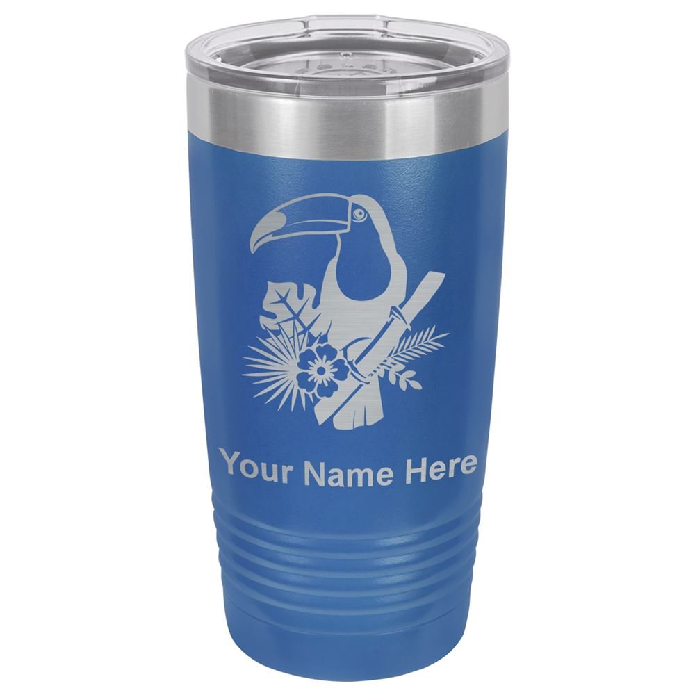 LaserGram 20oz Vacuum Insulated Tumbler Mug, Toucan, Personalized Engraving Included (Dark Blue)