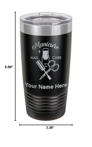 LaserGram 20oz Vacuum Insulated Tumbler Mug, Manicure, Personalized Engraving Included (Black)