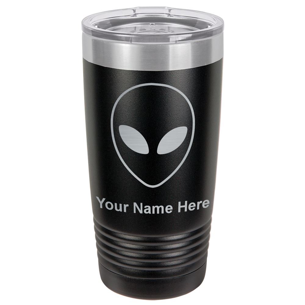LaserGram 20oz Vacuum Insulated Tumbler Mug, Alien Head, Personalized Engraving Included (Black)