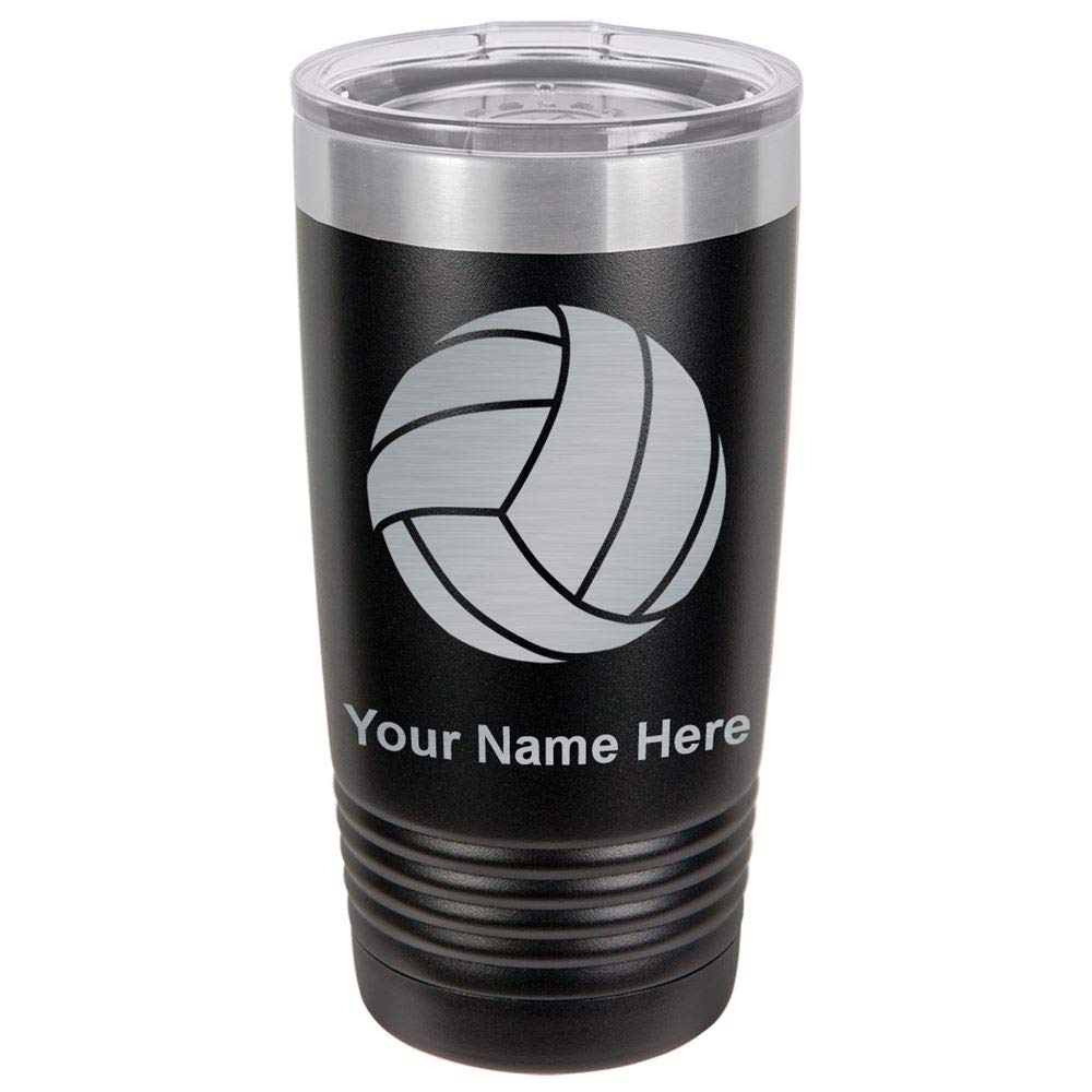 LaserGram 20oz Vacuum Insulated Tumbler Mug, Volleyball Ball, Personalized Engraving Included (Black)