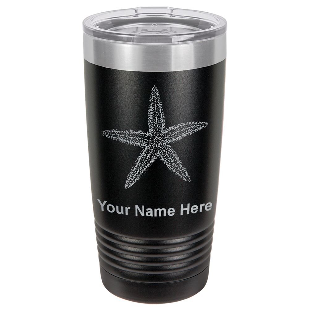 LaserGram 20oz Vacuum Insulated Tumbler Mug, Starfish, Personalized Engraving Included (Black)