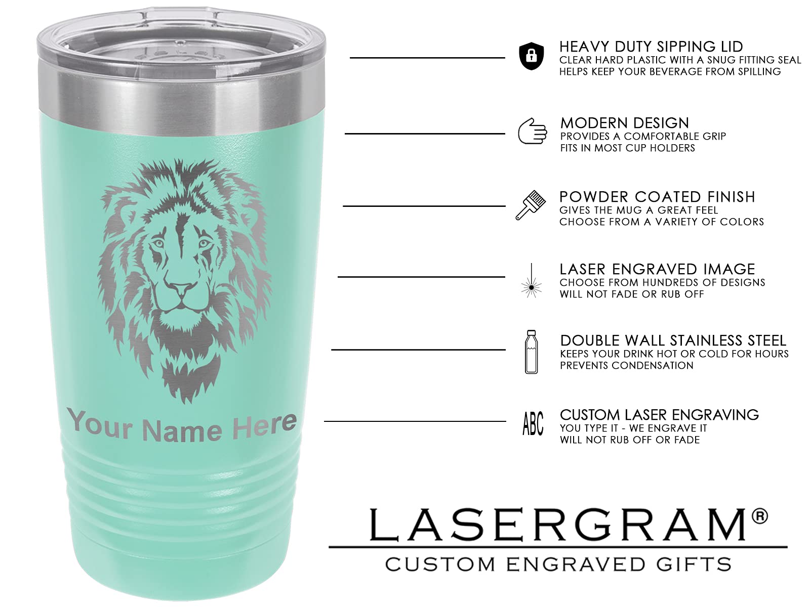 LaserGram 20oz Vacuum Insulated Tumbler Mug, Toucan, Personalized Engraving Included (Teal)