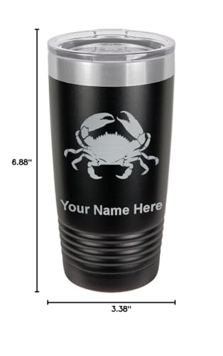LaserGram 20oz Vacuum Insulated Tumbler Mug, Crab, Personalized Engraving Included (Black)