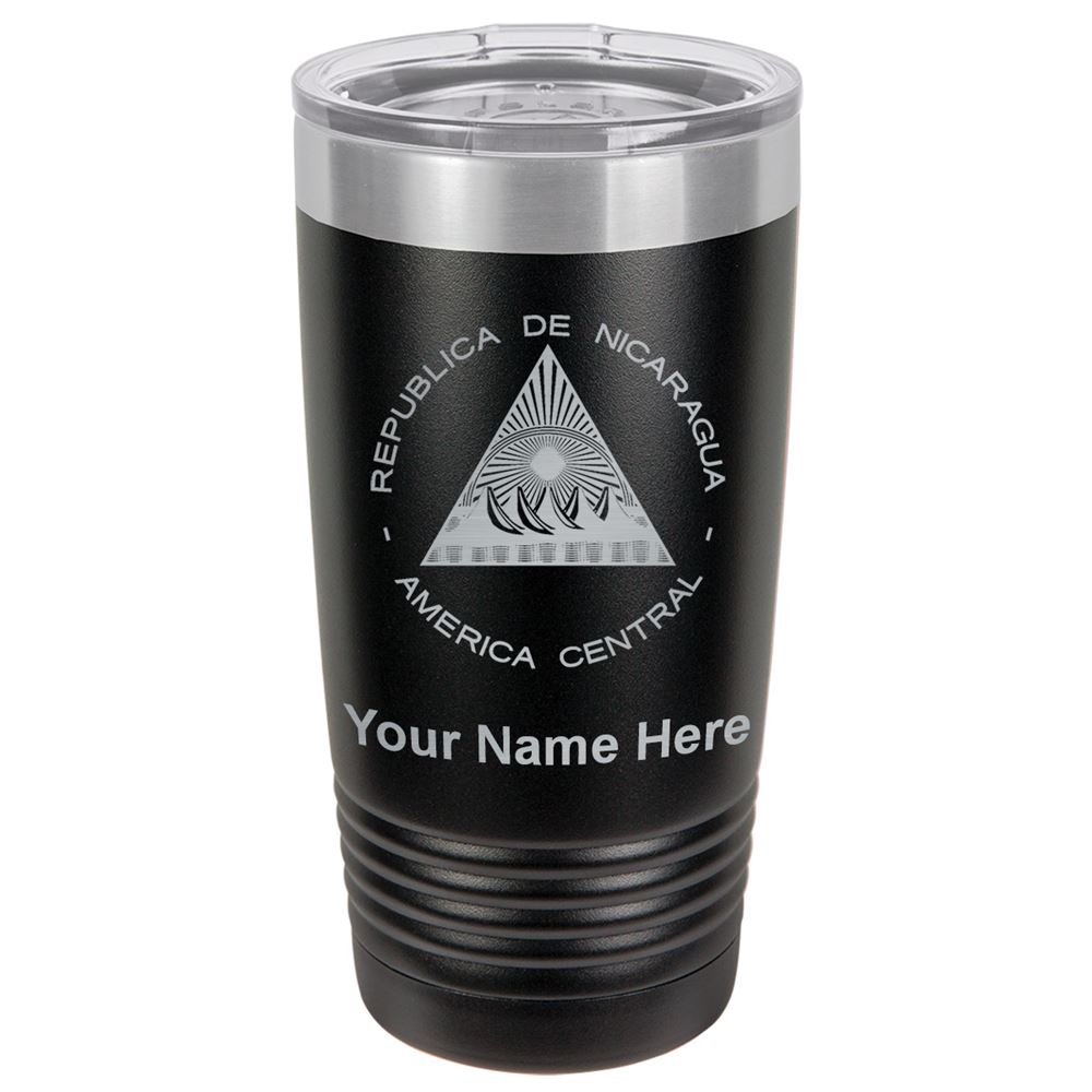LaserGram 20oz Vacuum Insulated Tumbler Mug, Flag of Nicaragua, Personalized Engraving Included (Black)