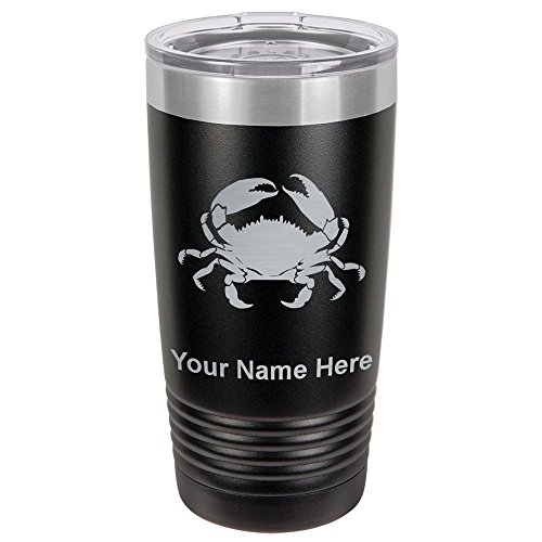 LaserGram 20oz Vacuum Insulated Tumbler Mug, Crab, Personalized Engraving Included (Black)
