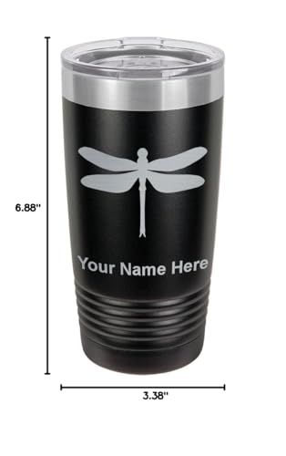LaserGram 20oz Vacuum Insulated Tumbler Mug, Dragonfly, Personalized Engraving Included (Black)