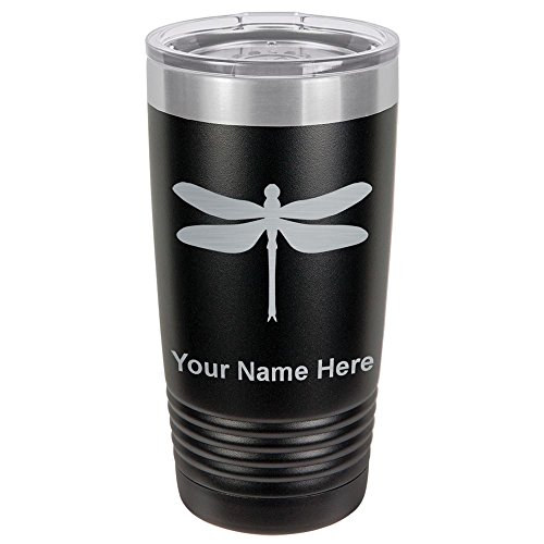 LaserGram 20oz Vacuum Insulated Tumbler Mug, Dragonfly, Personalized Engraving Included (Black)