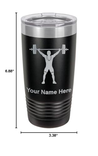 LaserGram 20oz Vacuum Insulated Tumbler Mug, Weightlifting Man, Personalized Engraving Included (Black)