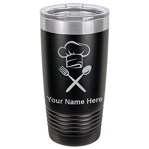 LaserGram 20oz Vacuum Insulated Tumbler Mug, Chef Hat, Personalized Engraving Included (Black)