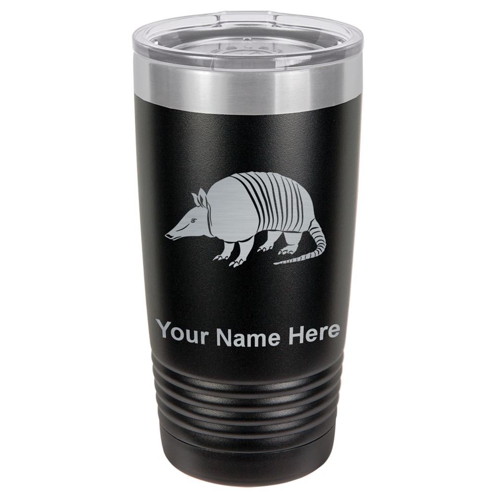 LaserGram 20oz Vacuum Insulated Tumbler Mug, Armadillo, Personalized Engraving Included (Black)