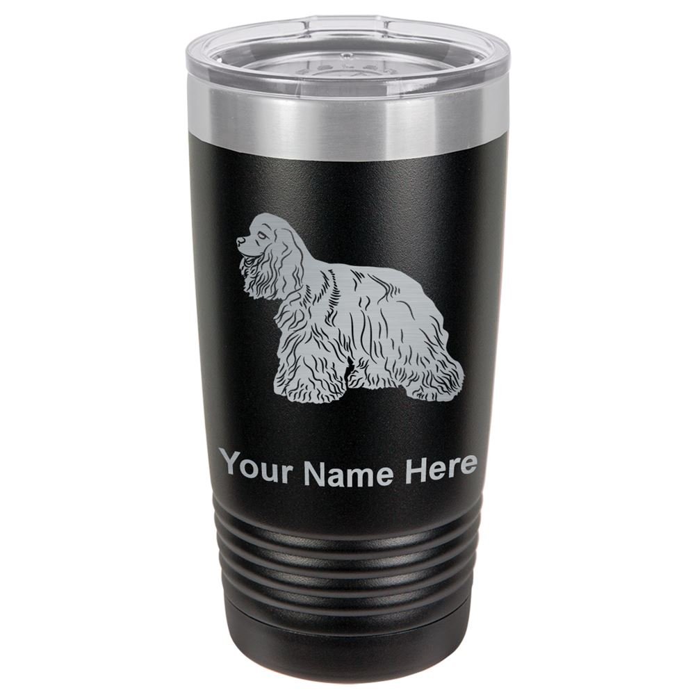 LaserGram 20oz Vacuum Insulated Tumbler Mug, Cocker Spaniel Dog, Personalized Engraving Included (Black)
