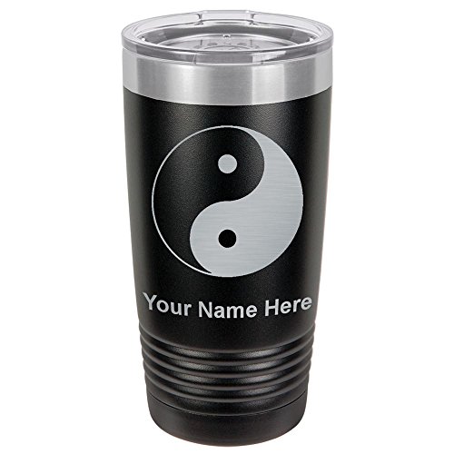LaserGram 20oz Vacuum Insulated Tumbler Mug, Yin Yang, Personalized Engraving Included (Black)