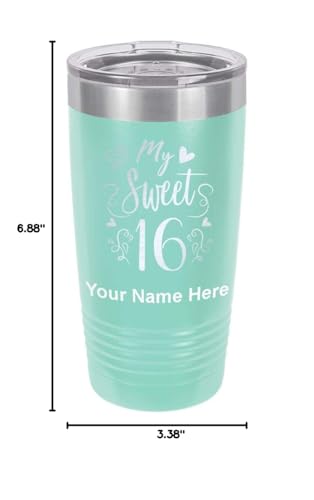 LaserGram 20oz Vacuum Insulated Tumbler Mug, My Sweet 16, Personalized Engraving Included (Teal)