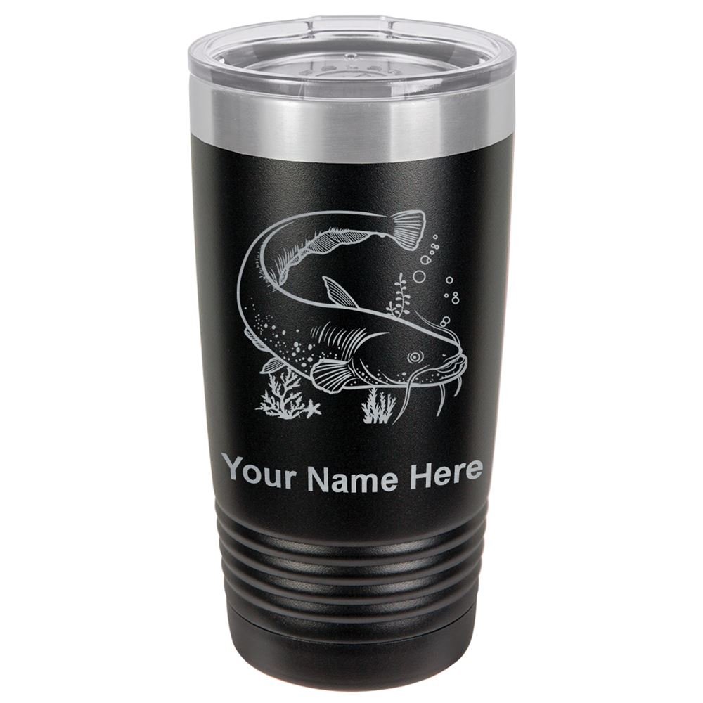LaserGram 20oz Vacuum Insulated Tumbler Mug, Catfish, Personalized Engraving Included (Black)