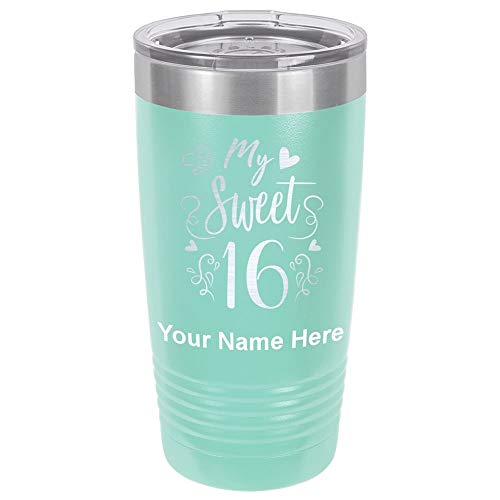 LaserGram 20oz Vacuum Insulated Tumbler Mug, My Sweet 16, Personalized Engraving Included (Teal)