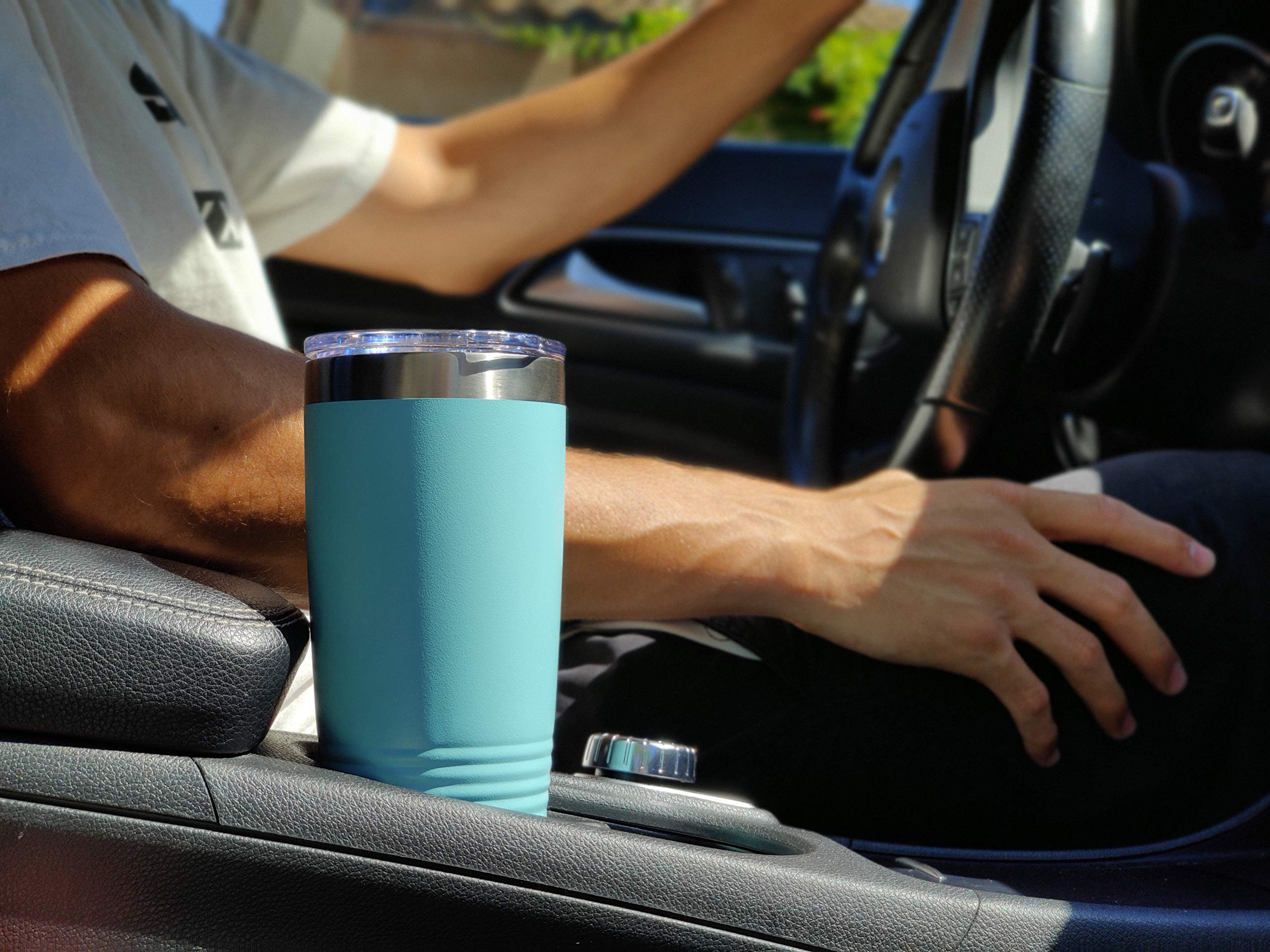 LaserGram 20oz Vacuum Insulated Tumbler Mug, Jet Fuel Only, Personalized Engraving Included (Light Blue)