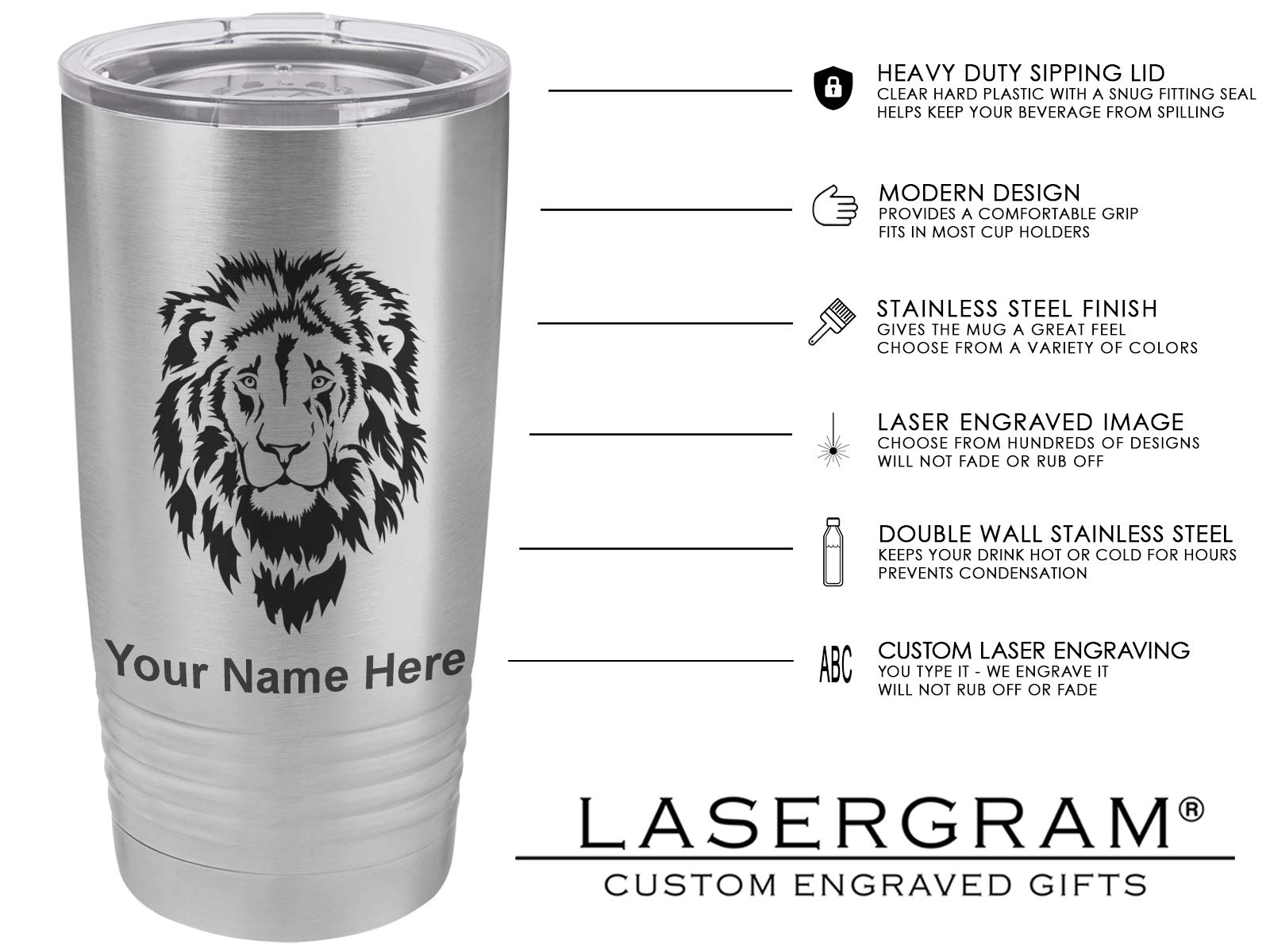 LaserGram 20oz Vacuum Insulated Tumbler Mug, Diva, Personalized Engraving Included (Stainless Steel)
