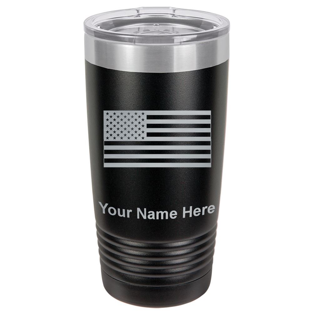 LaserGram 20oz Vacuum Insulated Tumbler Mug, Flag of the United States, Personalized Engraving Included (Black)