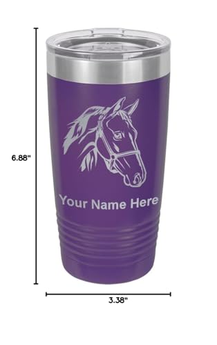 LaserGram 20oz Vacuum Insulated Tumbler Mug, Horse Head 2, Personalized Engraving Included (Dark Purple)