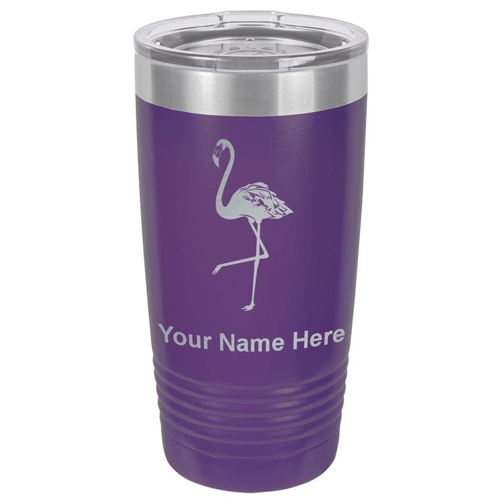 LaserGram 20oz Vacuum Insulated Tumbler Mug, Flamingo, Personalized Engraving Included (Dark Purple)