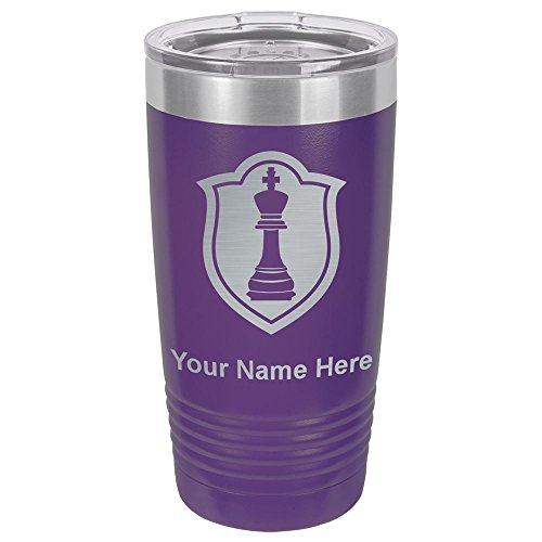 LaserGram 20oz Vacuum Insulated Tumbler Mug, Chess King, Personalized Engraving Included (Dark Purple)