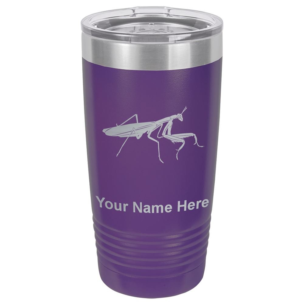LaserGram 20oz Vacuum Insulated Tumbler Mug, Praying Mantis, Personalized Engraving Included (Dark Purple)