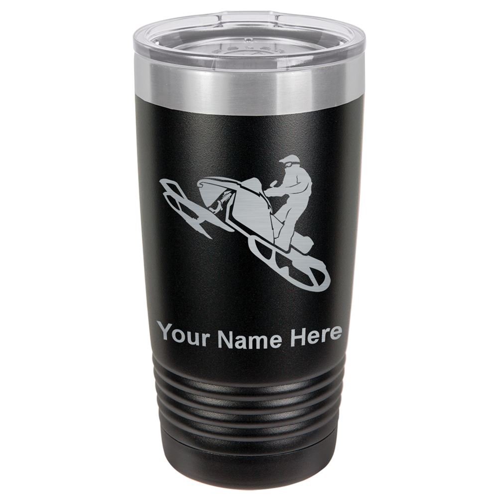 LaserGram 20oz Vacuum Insulated Tumbler Mug, Snowmobile, Personalized Engraving Included (Black)